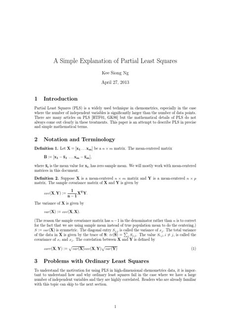 A Simple Explanation Of Partial Least Squares Pdf Ordinary Least Squares Linear Regression