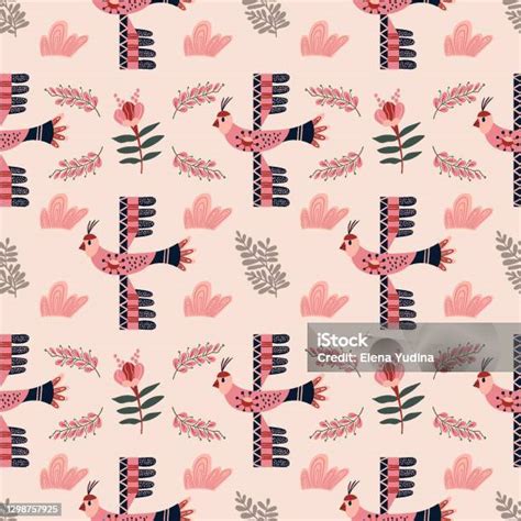 봄 벽지에 대한 기하학적 조류 패턴 여름 배너 장식 꽃과 원활합니다 미니멀 한 디자인의 장식 핑크 프린트 0명에 대한 스톡 벡터 아트 및 기타 이미지 Istock