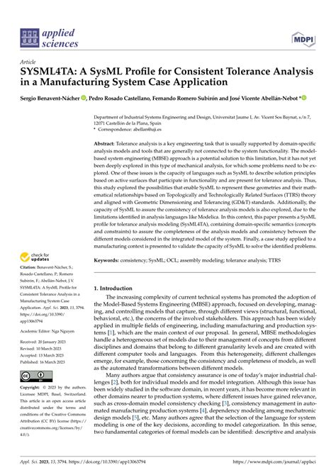 pdf sysml4ta a sysml profile for consistent tolerance analysis in a