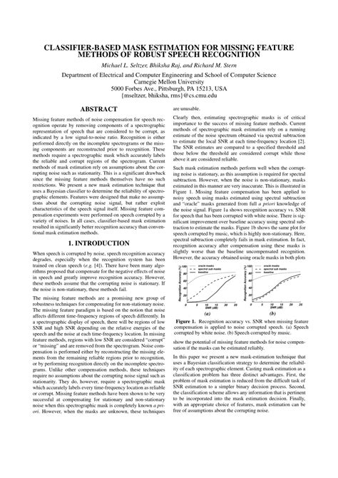 Pdf Classifier Based Mask Estimation For Missing Feature Methods Of