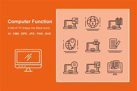 Computer Function Line Black Icon Set Graphic By Jm Graphics · Creative Fabrica