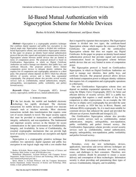 pdf id based mutual authentication with signcryption scheme for