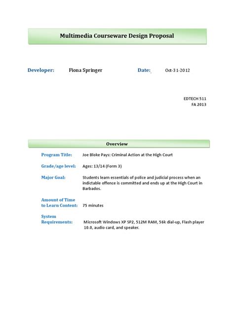 Multimedia Courseware Design Proposal Developer Date Pdf Multiple