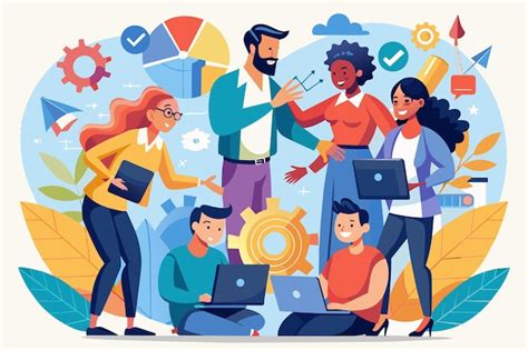 Premium Vector A Group Of Coworkers Having A Brainstorming Session In A Modern Office Space