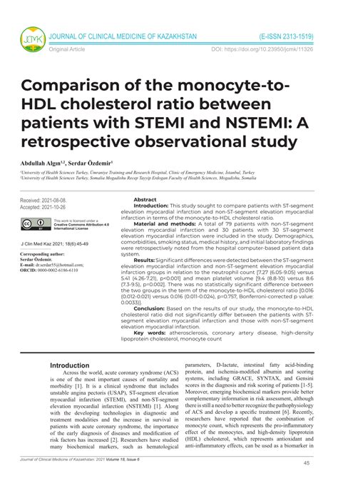 Pdf Comparison Of The Monocyte To Hdl Cholesterol Ratio Between