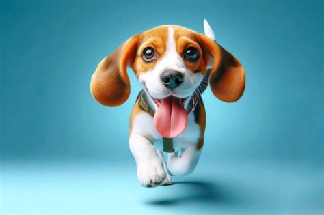 Premium Photo The Cute Beagle Runs With His Tongue Hanging Out And Big Bulging Eyes Isolated