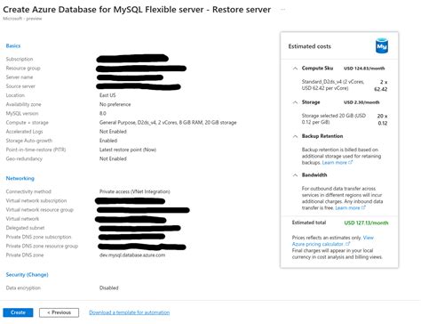 internal error trying to restore from backup mysql flexible server