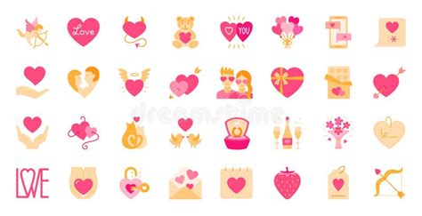Valentines Day Flat Cartoon Icon Set Romantic Sign For Valentine Card