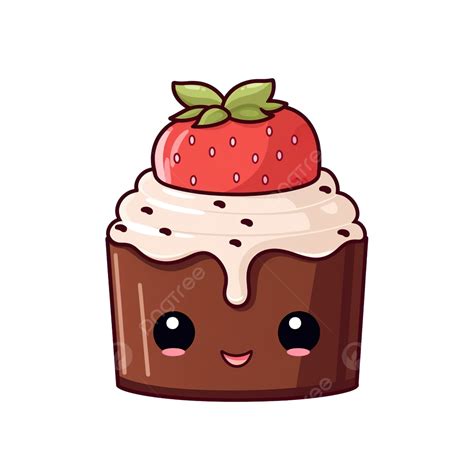 초콜릿 아이싱과 딸기가 들어간 케이크 귀여운 컵케이크 캐릭터 레스토랑 생일 케이크 원 Png 일러스트 및 이미지 에 대한 무료 다운로드 Pngtree