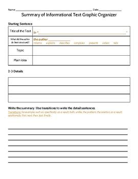 Summarizing Graphic Organizer For Informational Text