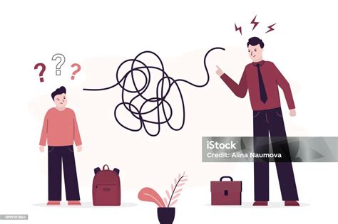 Bad Communication Concept Father And Son Talking Through Messy Chaos Tangled Line Make People