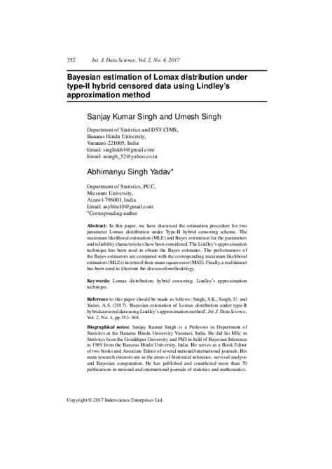 Pdf Bayesian Estimation Of Lomax Distribution Under Type Ii Hybrid