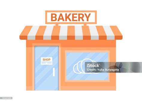 베이커리 숍 건물 상점 빵 및 카페 베이커리 제품 생산을 위한 카페 갓 구운 빵 덩어리 페이스트리 벡터 일러스트레이션 건물 외관에 대한 스톡 벡터 아트 및 기타 이미지
