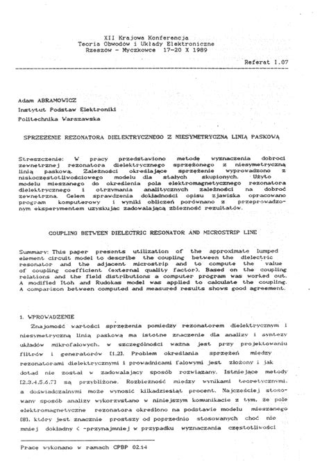 Pdf Coupling Between Dielectric Resonator And Microstrip Line