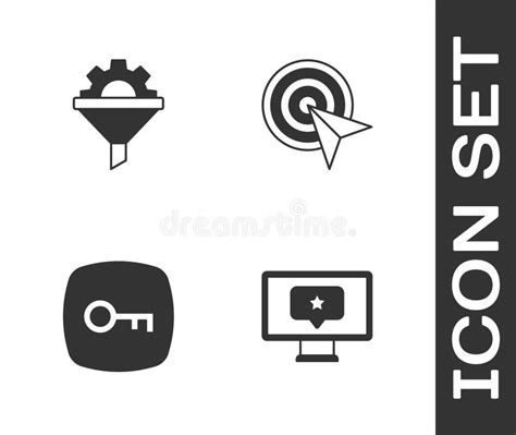 Set Monitor With Star Sales Funnel Gear Key And Target Icon Vector Stock Illustration