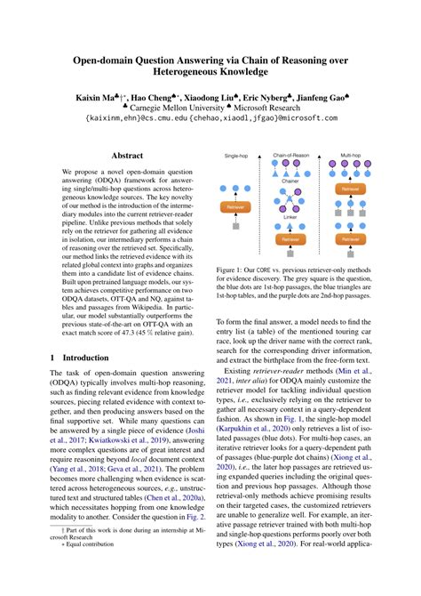 Pdf Open Domain Question Answering Via Chain Of Reasoning Over Heterogeneous Knowledge