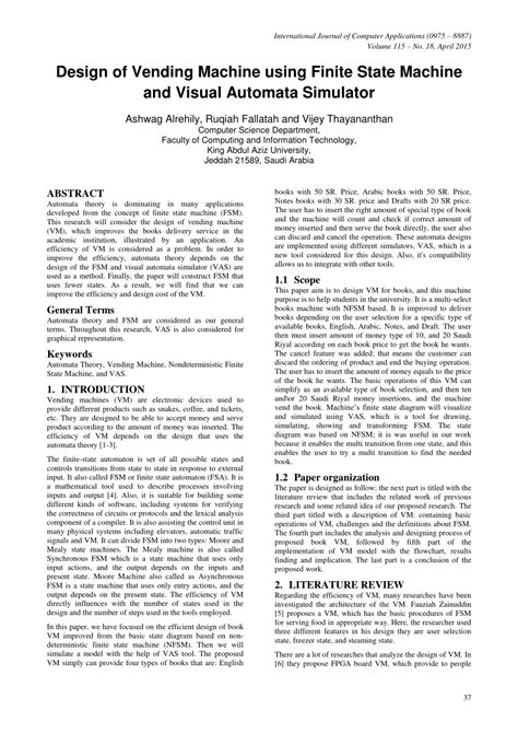 pdf design of vending machine using finite state machine and visual