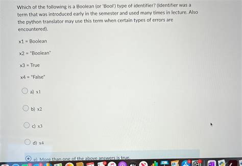 Solved Which Of The Following Is A Boolean Or Bool Type
