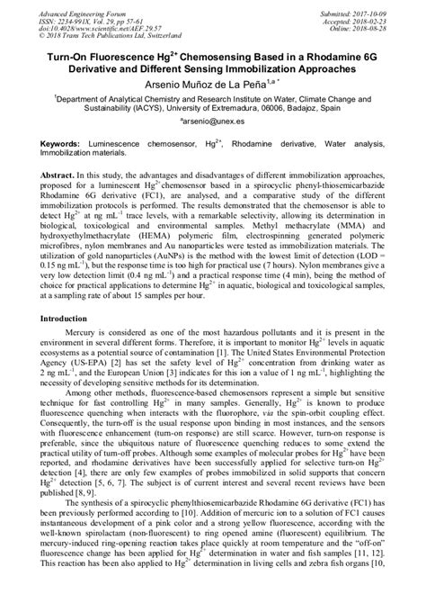 Turn On Fluorescence Hg2 Chemosensing Based In A Rhodamine 6g Derivative And Different Sensing