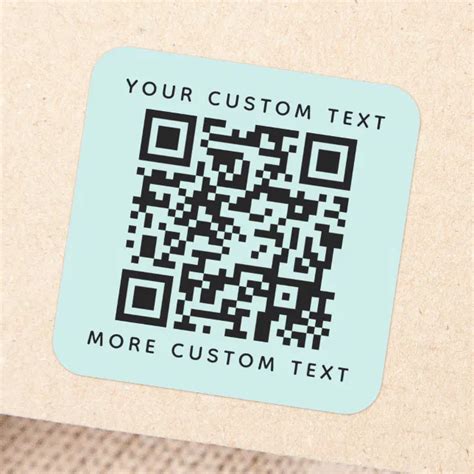 Qr Code Custom Text Top Bottom Light Aqua Blue Square Sticker Zazzle