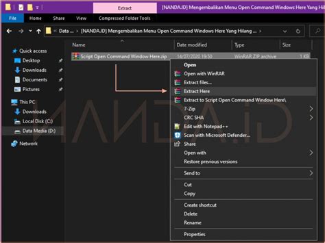 mengembalikan menu open command windows here di windows 10 nanda id