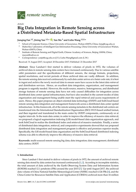 Pdf Big Data Integration In Remote Sensing Across A Distributed Metadata Based Spatial