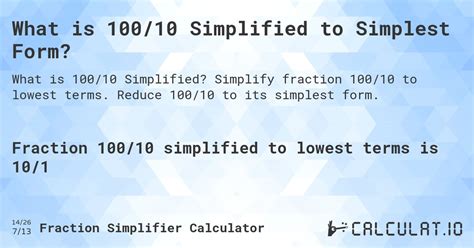 What Is 100 10 Simplified To Simplest Form Calculatio