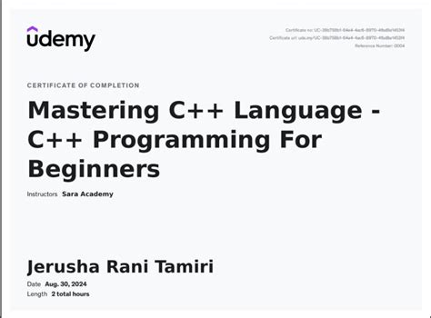 jerusha rani tamiri on linkedin cplusplus programming udemy