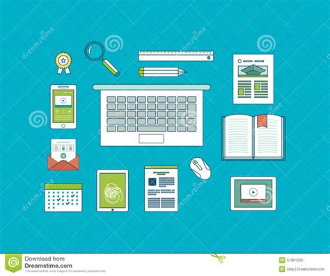 Flat Design Vector Illustration Concept Icons Set Stock Vector Illustration Of Data Elearning