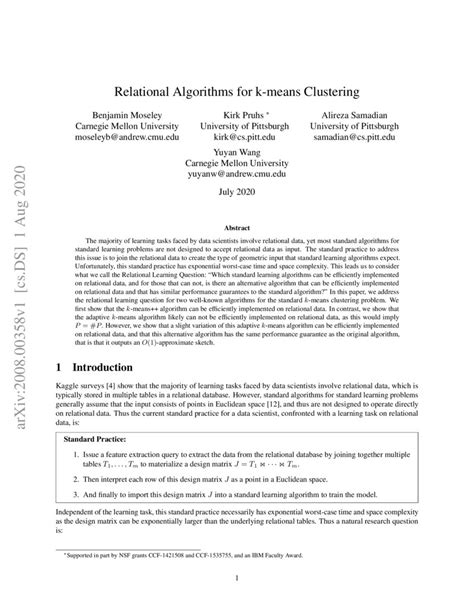 Relational Algorithms For K Means Clustering Deepai