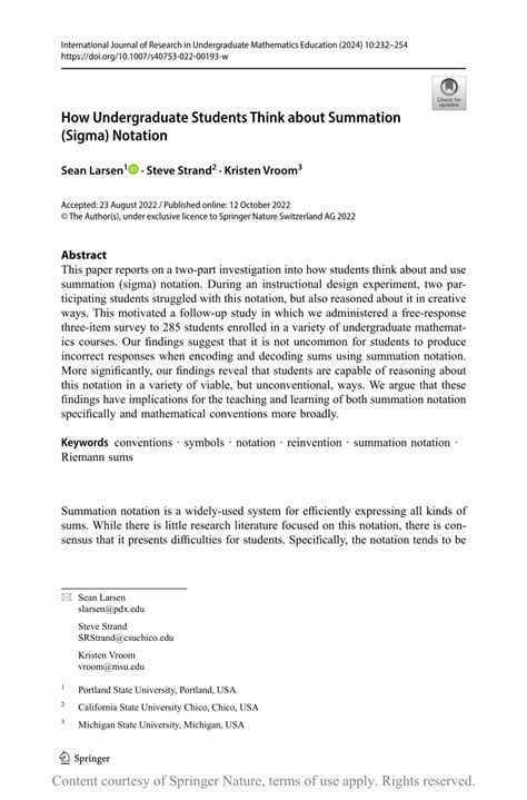 How Undergraduate Students Think About Summation Sigma Notation How Undergraduate Students Think About Summation Sigma Notation