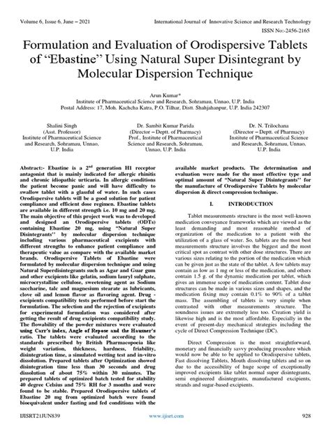 Formulation And Evaluation Of Orodispersive Tablets Of Ebastine Using Natural Super