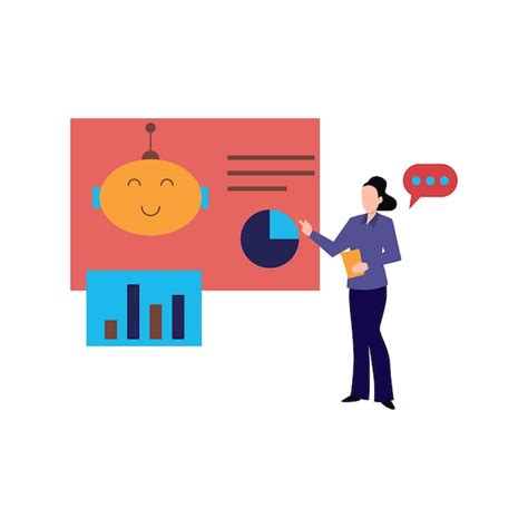 Premium Vector The Girl Is Looking At The Robot Graph