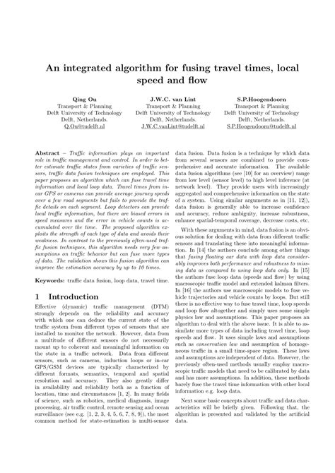 pdf an integrated algorithm for fusing travel times local speed and flow