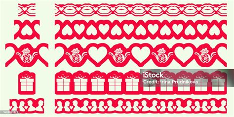 발렌타인 국경 세트 원활한 리본 패턴 브러시 디자인 종이 또는 목재를 절단하기위한 템플릿 스텐실 플랫 스타일을 반복합니다 개체 그룹에 대한 스톡 벡터 아트 및 기타 이미지