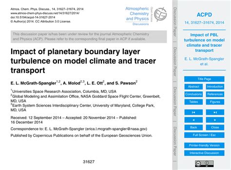 Pdf Impact Of Planetary Boundary Layer Turbulence On Model Climate And Tracer Transport