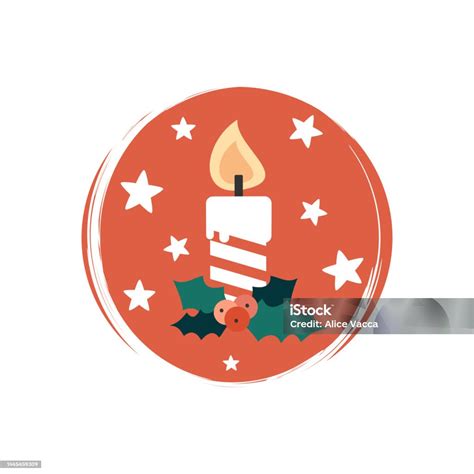 Vektor Ikon Lilin Natal Yang Lucu Ilustrasi Pada Lingkaran Dengan Tekstur Kuas Untuk Cerita Dan