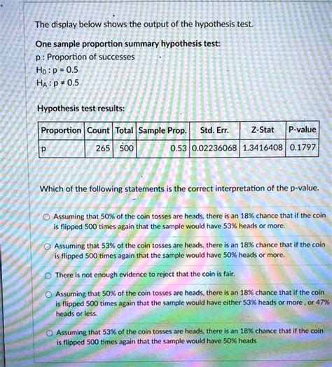 Solved The Display Below Shows The Output Of The Hypothesis Test One