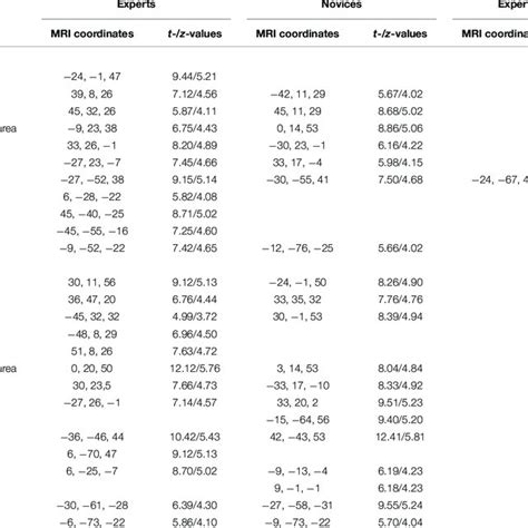 Brain Regions Significantly Activated In Experts And Novices During Download Scientific Diagram