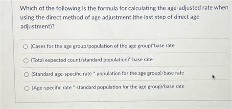 Solved Which Of The Following Is The Formula For Calculating