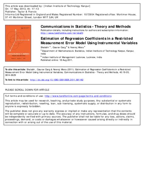 pdf estimation of regression coefficients in a restricted measurement