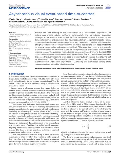 Pdf Asynchronous Visual Event Based Time To Contact