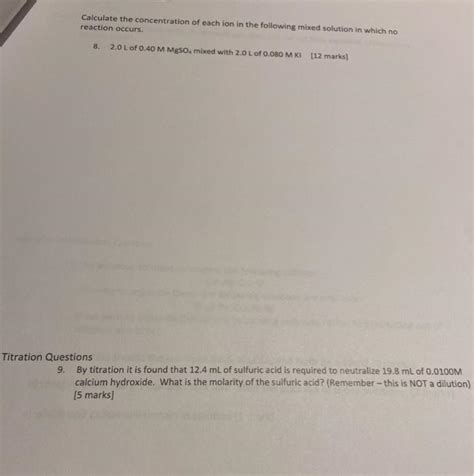 Solved Dissociation And Molarity Questions Write Dissociation