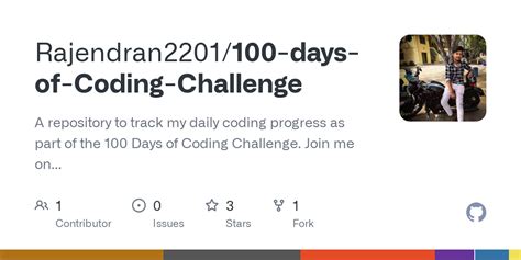github rajendran2201 100 days of coding challenge a repository to