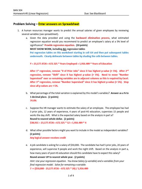 Hw 5 Linear Regression F24 Solutions Pdf Linear Regression