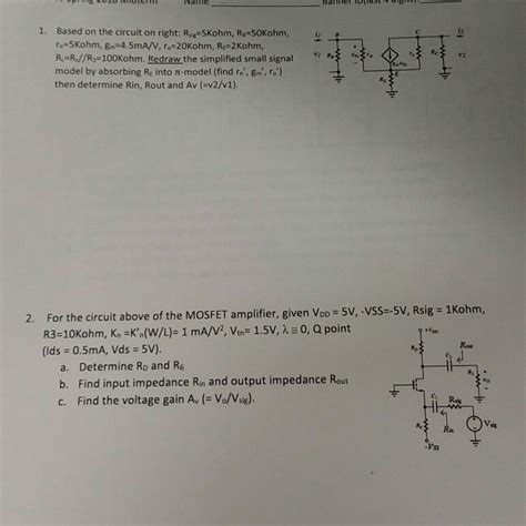 solved 1 12 based on the circuit on right ru 5kohm