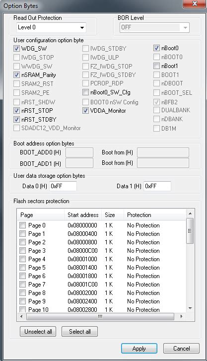 Arm Cortex Stm Stm F Stm F Boot Problem User Option Bit Nboot