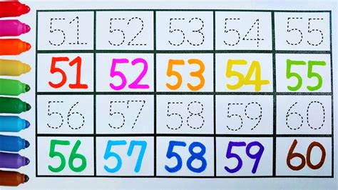 그림자 점선을 따라서 숫자 51부터 70까지 숫자 써보아요 한번 더 따라 쓰기 Youtube