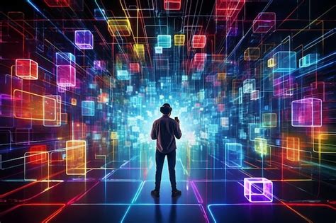 Premium Ai Image 3d Illustration Of Abstract Technology Background With Glowing Neon Squares