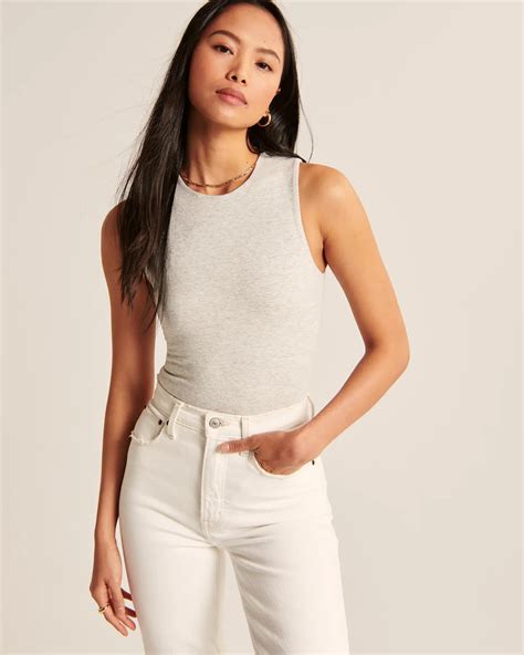 4 Abercrombie Cotton Seamless Fabric Crew Tank Bodysuit